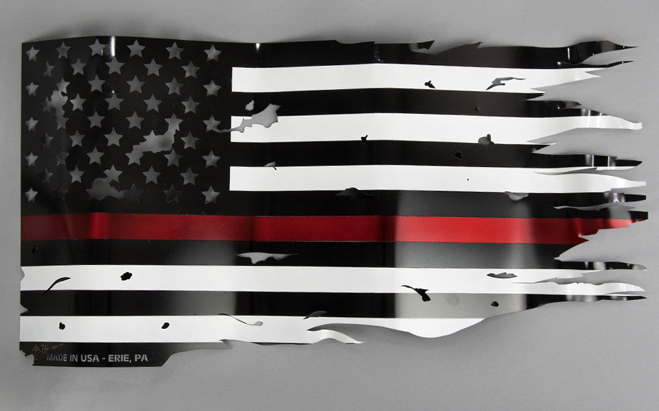 FIREFIGHTER/RED STRIPE FLAG - MetalHeads